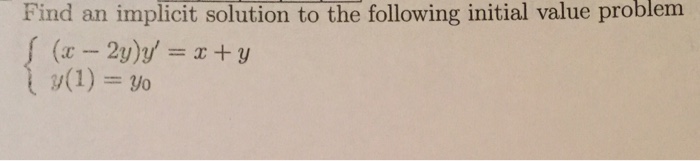 Solved Find an implicit solution to the following initial | Chegg.com
