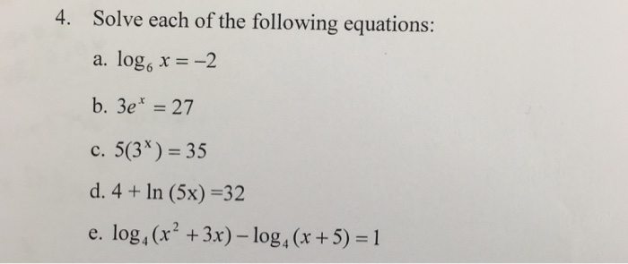 Solved Solve each of the following equations: log_6 x = -2 | Chegg.com