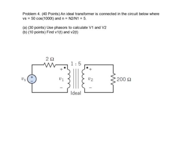 Solved Problem 4. (40 Points) An ideal transformer is | Chegg.com