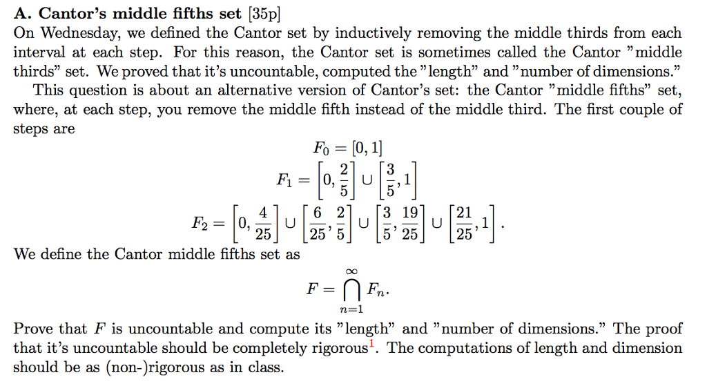 Solved A. Cantor's middle fifths set 35p On Wednesday, we | Chegg.com