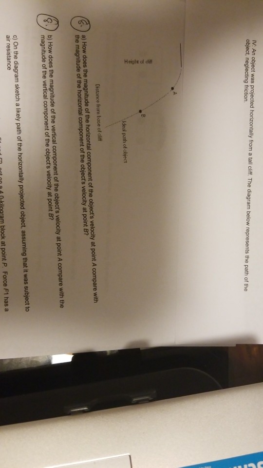 Solved IV: An object was projected horizontally from a tall | Chegg.com