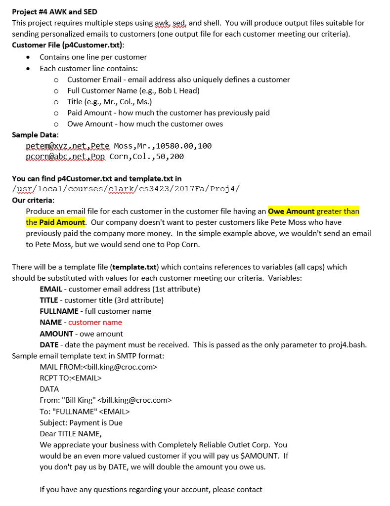 Solved Project #4 AWK and SED This project requires multiple | Chegg.com