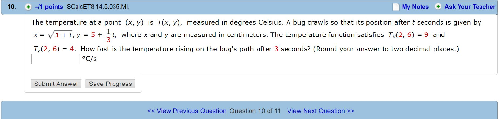 Solved The temperature at a point (x, y) is T(x, y), | Chegg.com
