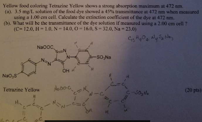 Solved Yellow food coloring Tetrazine Yellow shows a strong | Chegg.com