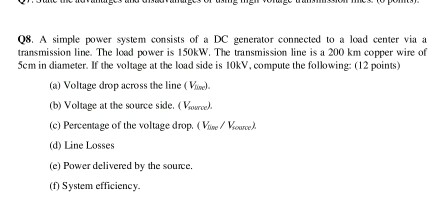 Solved 08. A simple power system consists of a DC generator | Chegg.com