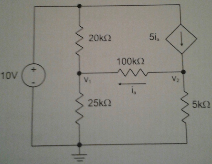 Solved 20kΩ i a 100kΩ 10V ( ーーーーーVVV 5kΩ 5kΩ V 5 2 | Chegg.com