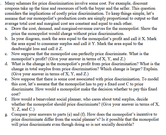 Solved schemes for price discrimination involve some cost. | Chegg.com
