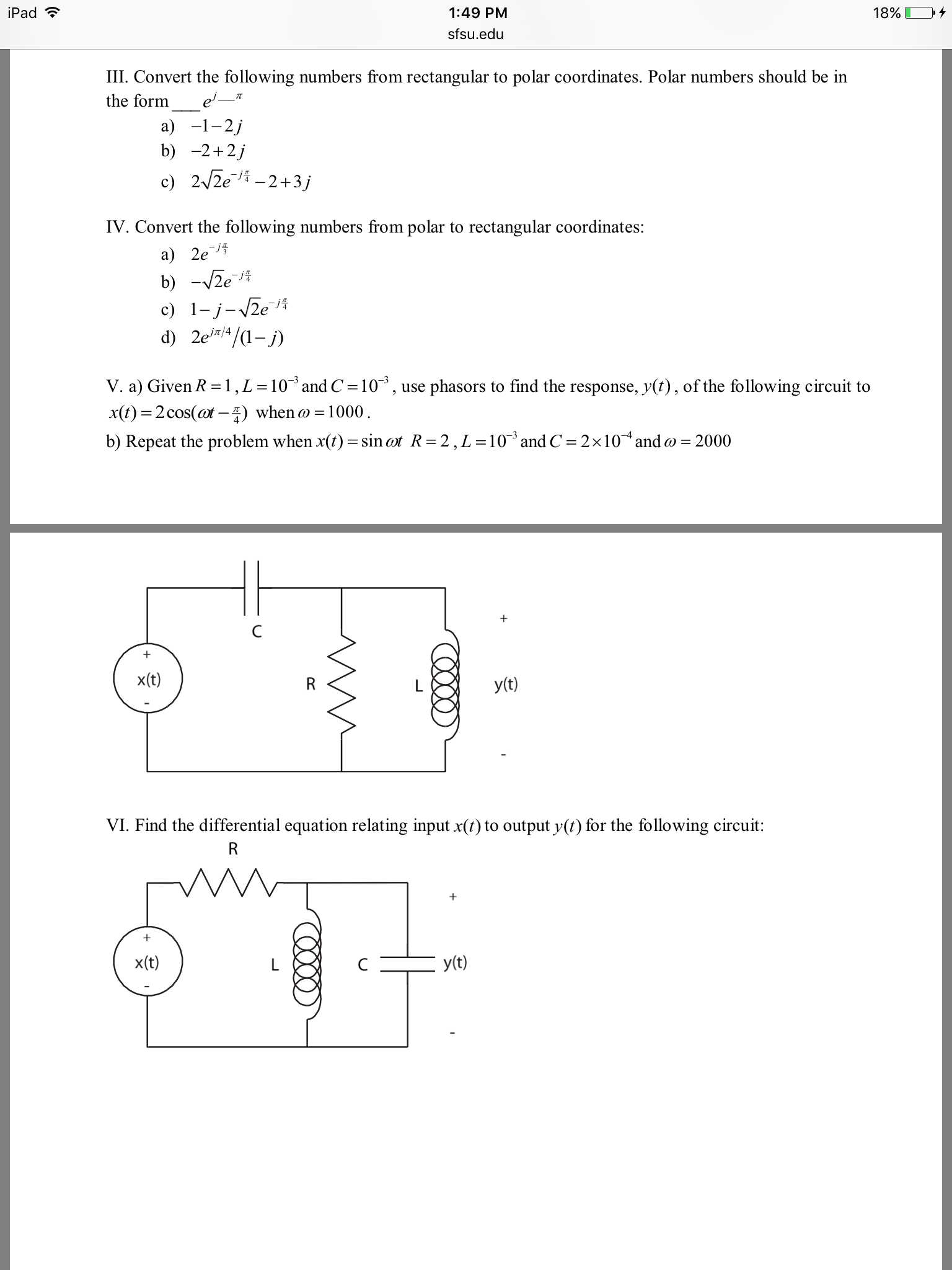 Solved Convert the following numbers from rectangular to | Chegg.com