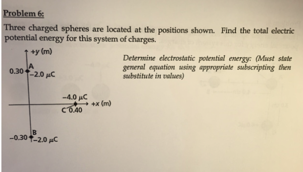 Solved Problem 6: Three charged spheres are located at the | Chegg.com