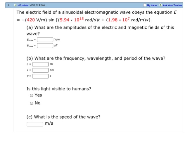 Solved The electric field of a sinusoidal electromagnetic | Chegg.com