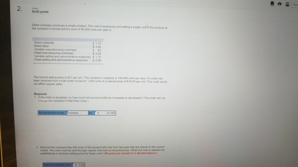 Solved value 0.00 points Delta Company produces a single | Chegg.com