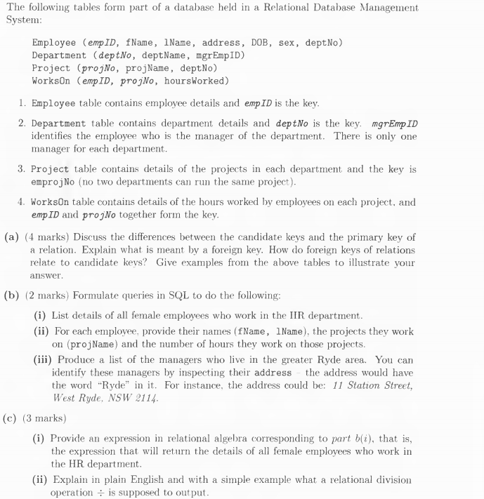 Solved The following tables form part of a database held in | Chegg.com