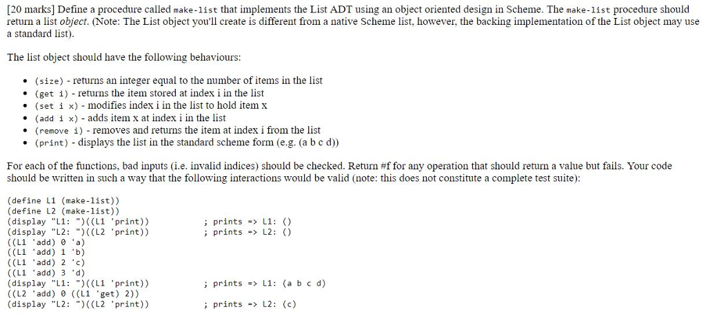 [20 marks] Define a procedure called make-list that | Chegg.com