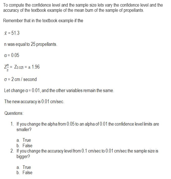 Solved To compute the confidence level and the sample size | Chegg.com