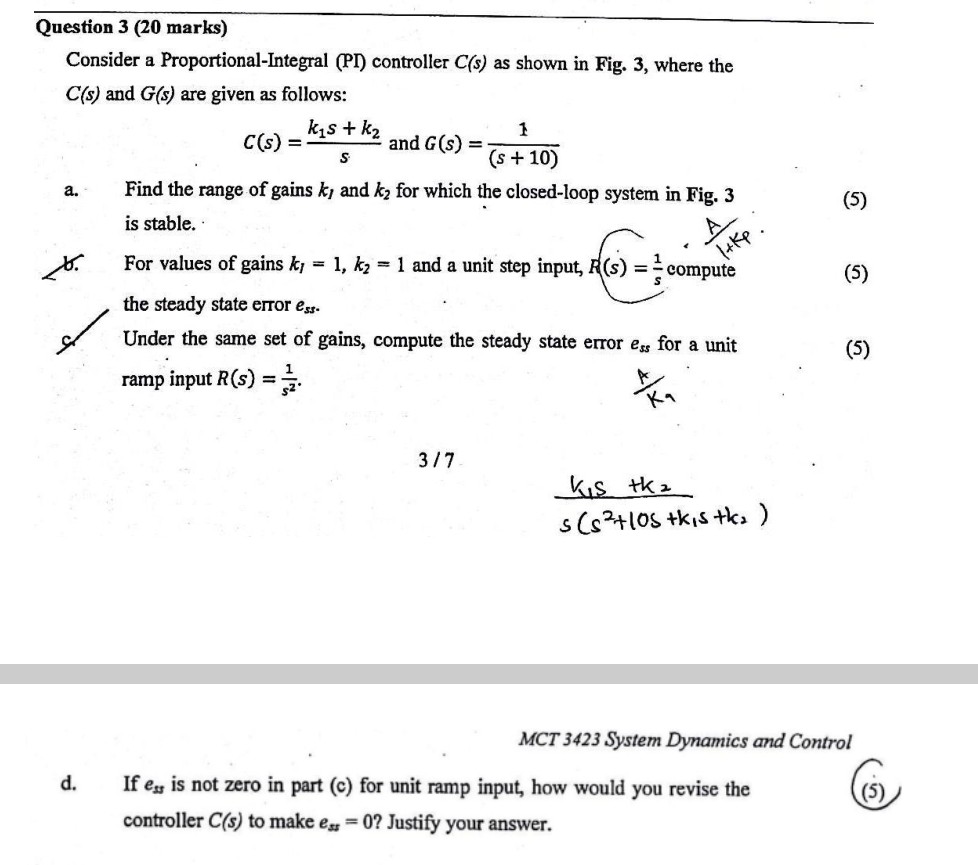 Solved Question 3 (20 marks) Consider a | Chegg.com
