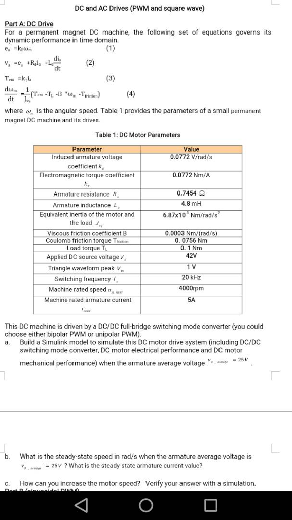 For a permanent magnet DC machine, the following set | Chegg.com