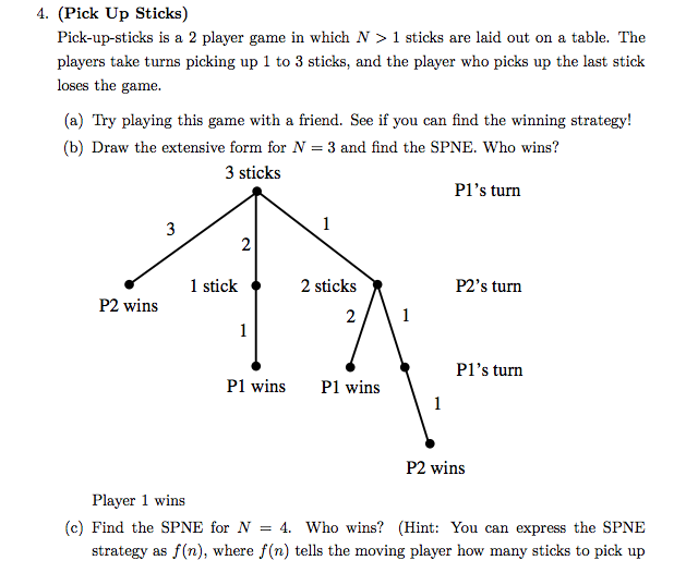 Solved 4. (Pick Up Sticks) Pick-up-sticks is a 2 player game | Chegg.com