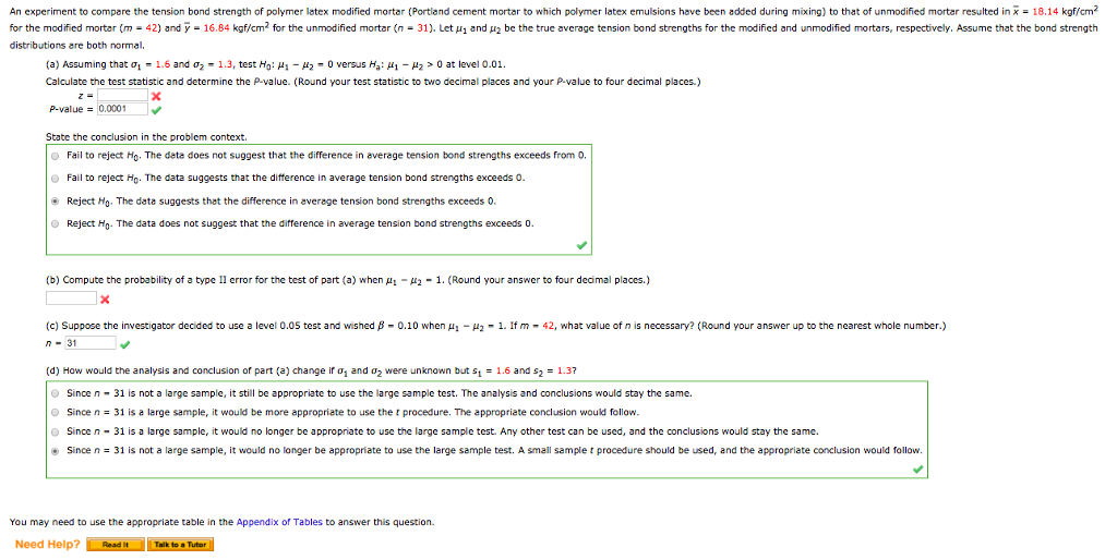 Solved An experiment to compare the tension bond strength of | Chegg.com