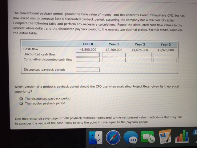 Solved e conventional payback period ignores the time value | Chegg.com