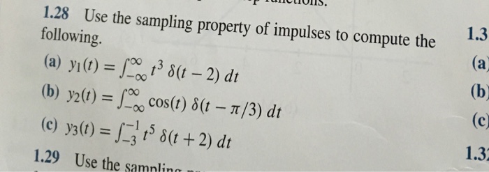 Solved 1.28 Use the sampling property of impulses to compute | Chegg.com