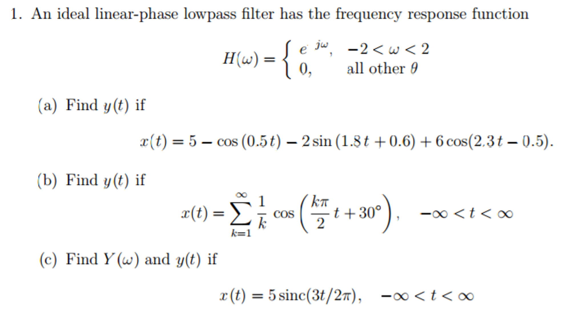 Solved 1. An ideal linear-phase lowpass filter has the | Chegg.com