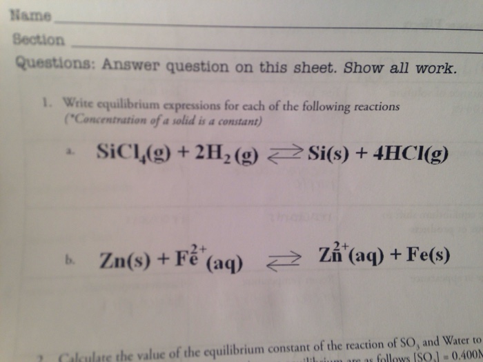 Solved 1. Write equilibrium expressions for each of the | Chegg.com