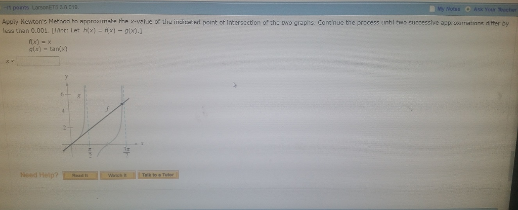 Solved Apply Newton's Method to approximate the x-value of | Chegg.com