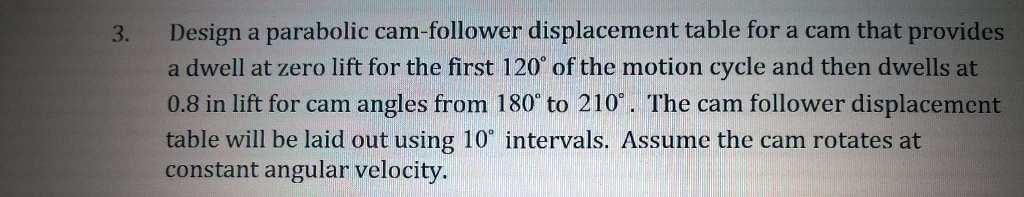 Solved 3. Design a parabolic cam-follower displacement table | Chegg.com