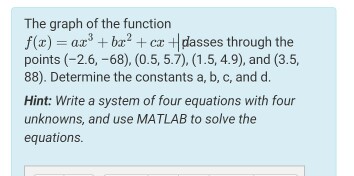 Solved The graph of the function f(x) = ax^3 + bx^2 + cx | Chegg.com
