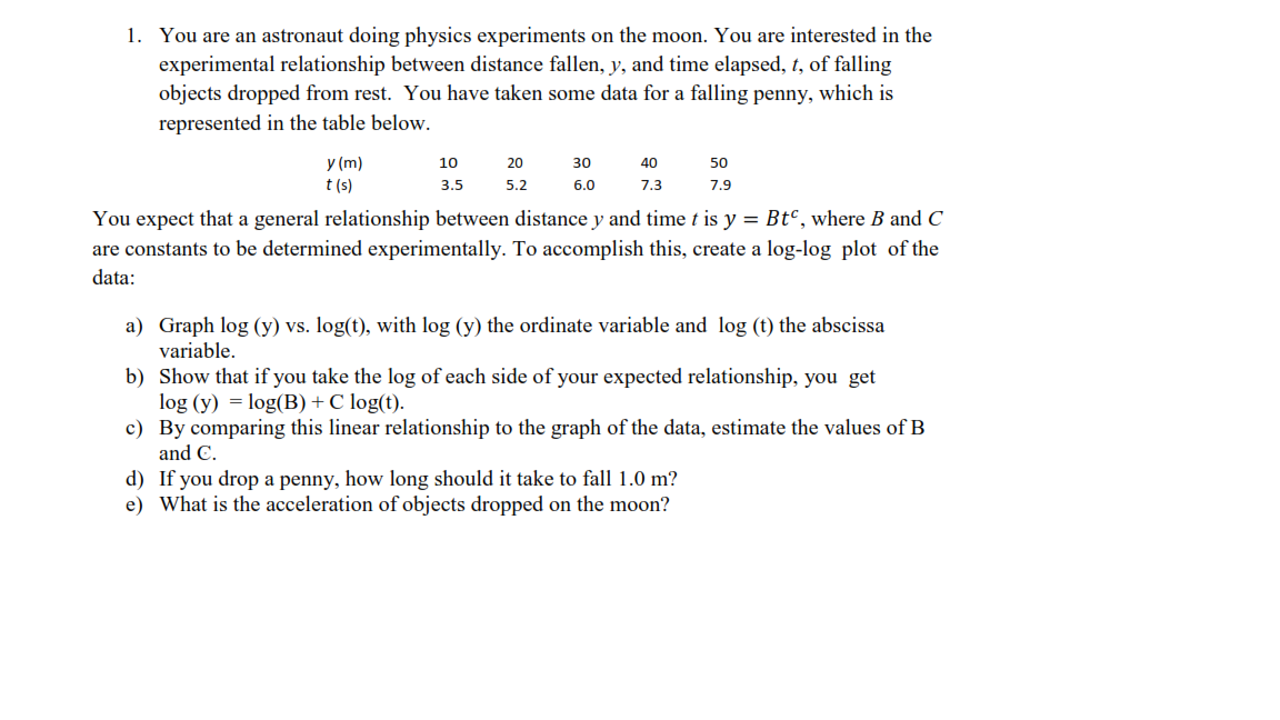 Solved 1. You are an astronaut doing physics experiments on | Chegg.com