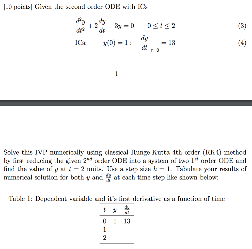 Solved [10 points Given the second order ODE with ICs dt2dt | Chegg.com