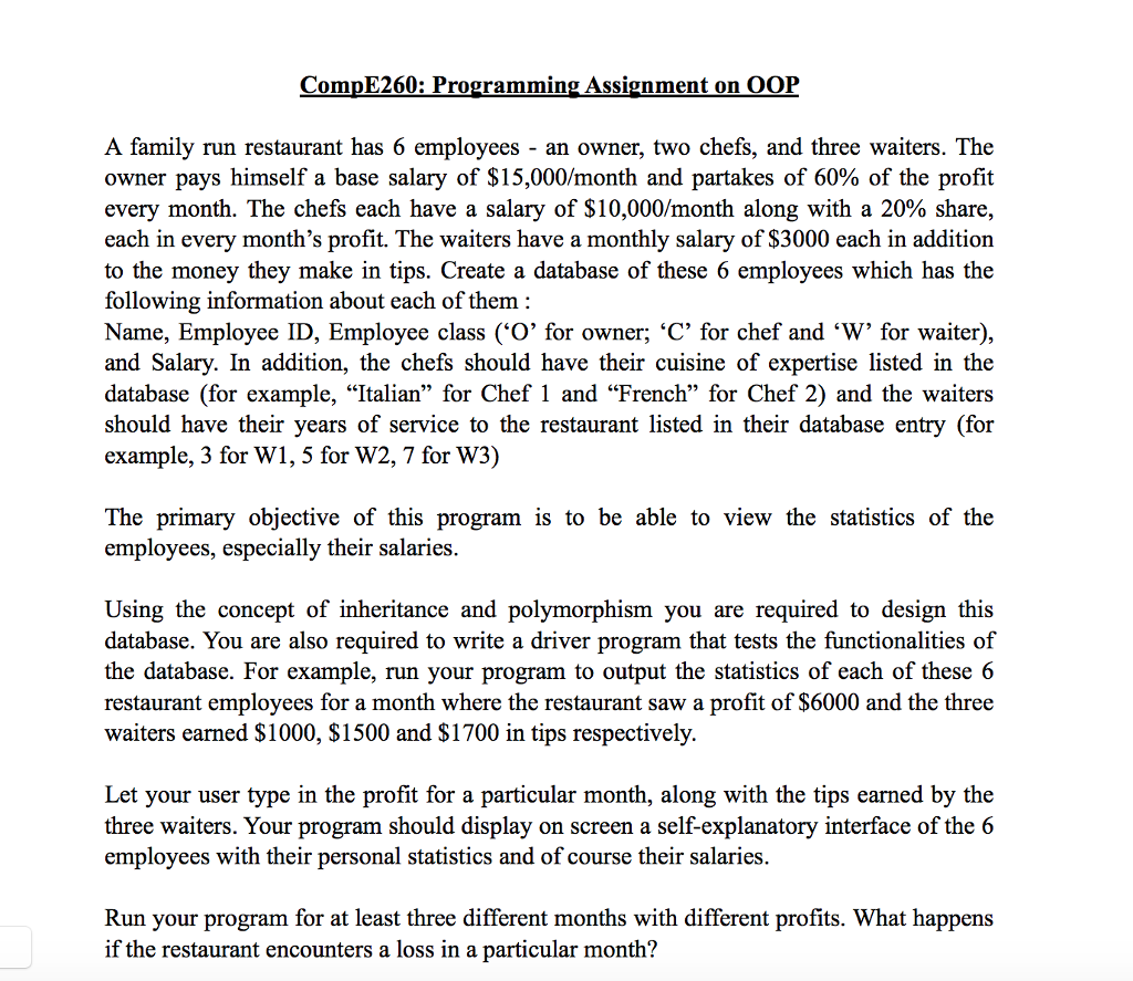 CompE260: Programming Assignment on OOP A family run | Chegg.com
