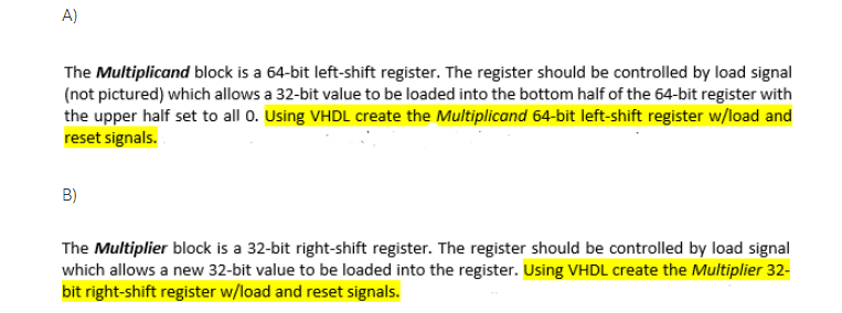 Solved A) The Multiplicand block is a 64-bit left-shift | Chegg.com