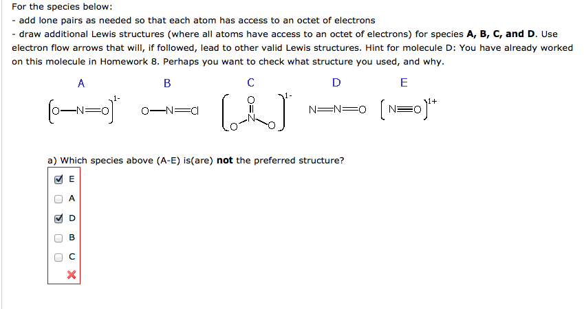 Solved For the species below: - add lone pairs as needed so | Chegg.com