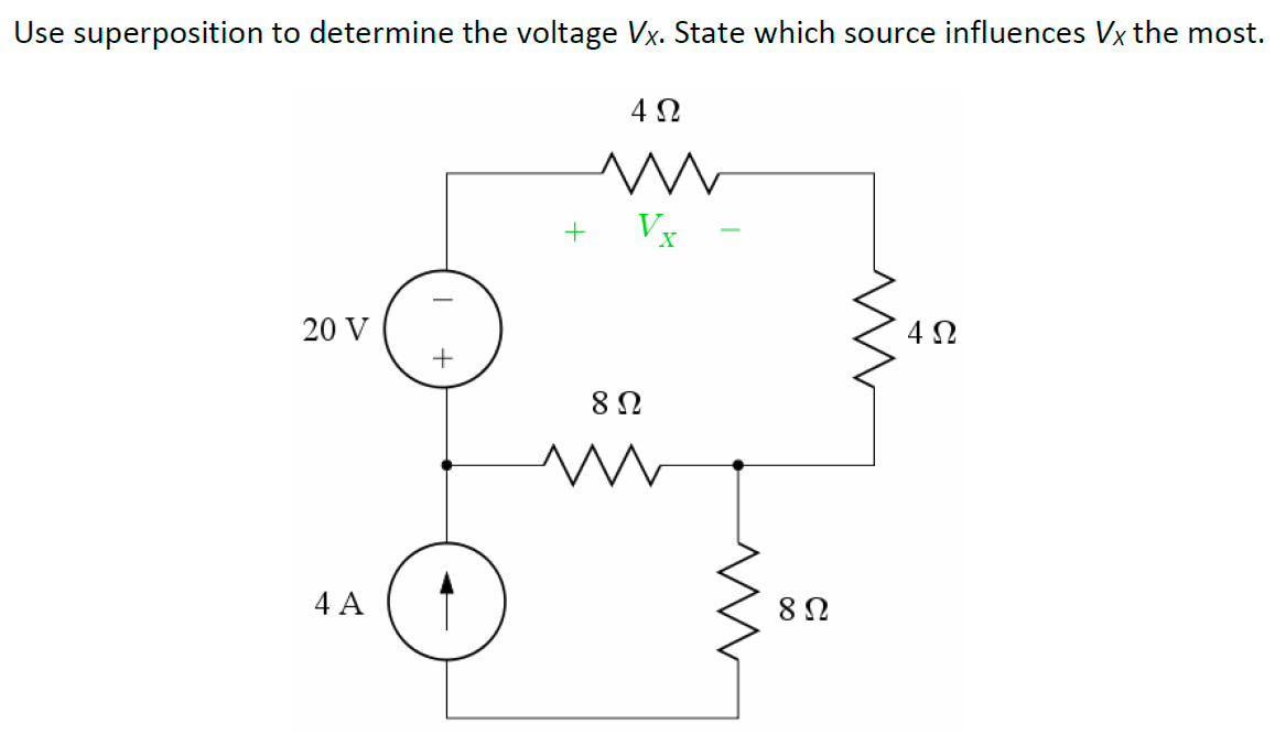 Solved Use superposition to determine the voltage VX. State | Chegg.com