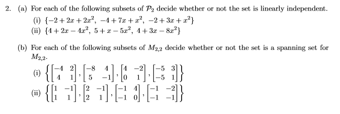 Solved For each of the following subsets of P_2 decide | Chegg.com