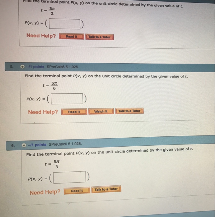 Solved Find the terminal point P(x, y) on the unit circle | Chegg.com