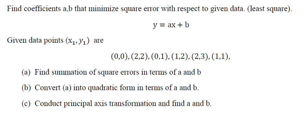 Solved Find Coefficients A B That Minimize Square Error 