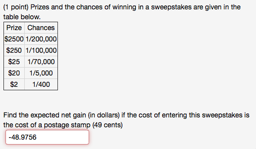 Solved Prizes and the chances of winning in a sweepstakes | Chegg.com