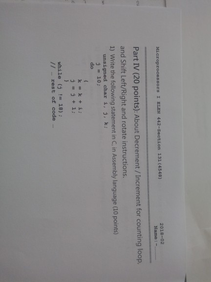 Solved 2018-02 Name: - Microprocessors ELEN 442-Section | Chegg.com