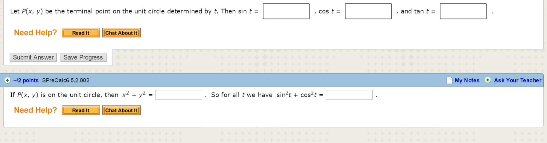 Solved Let P(x, y) be the terminal point on the unit circle | Chegg.com Solved Let P(x, y) be the terminal point on the unit circle | Chegg.com