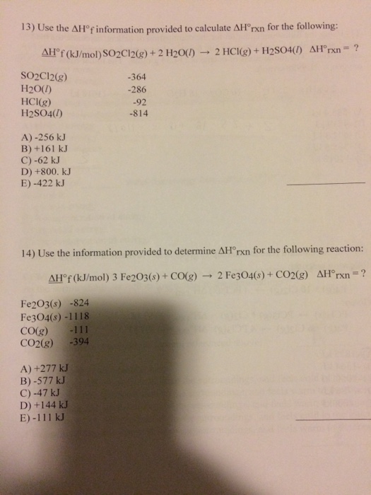 Solved Use the Delta H degree f information provided to | Chegg.com