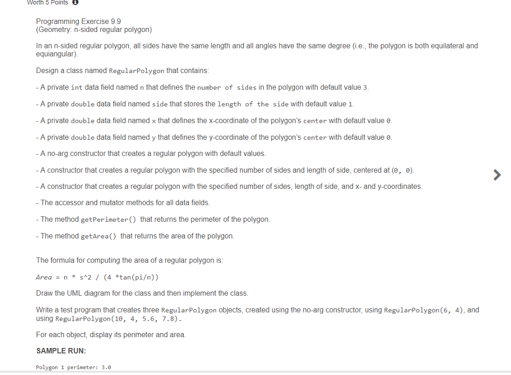 Solved worth 5 Points 。 Programming Exercise 9.9 Geometry: | Chegg.com Solved worth 5 Points 。 Programming Exercise 9.9 Geometry: | Chegg.com