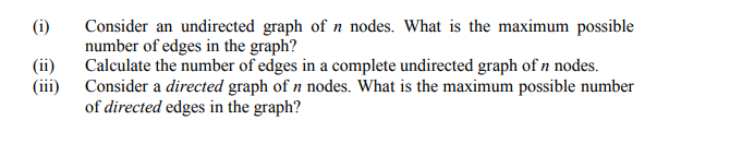 Solved (i) Consider an undirected graph of n nodes. What is | Chegg.com