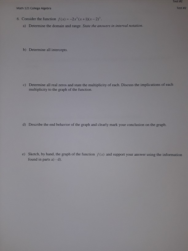 Solved Test #2 Math 121 College Algebra 5. a) Find all | Chegg.com