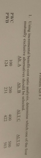 Solved Problem Set # 3 1. Using incremental benefit-cost | Chegg.com