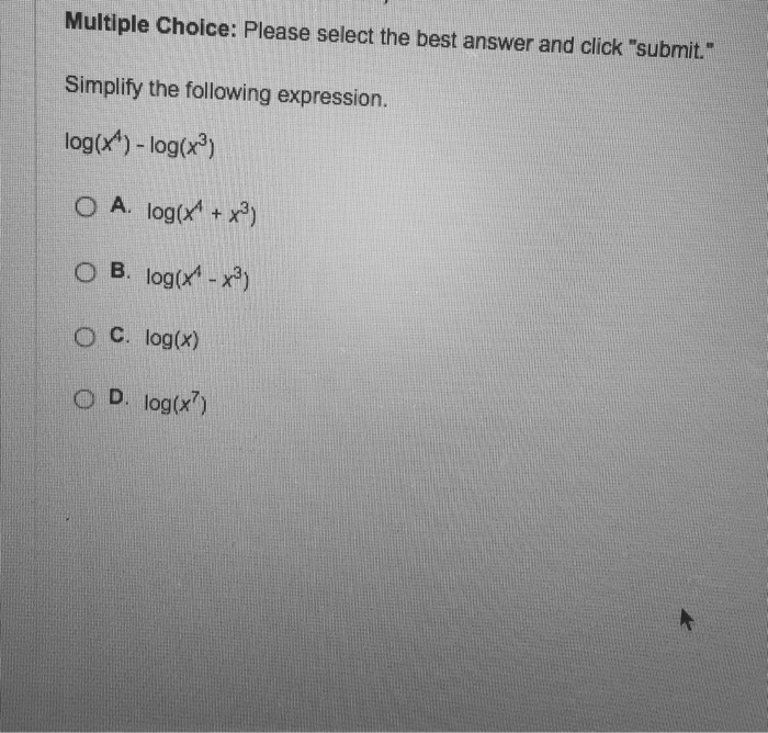 Solved Select The Best Answer And Click Submit Simplify Chegg
