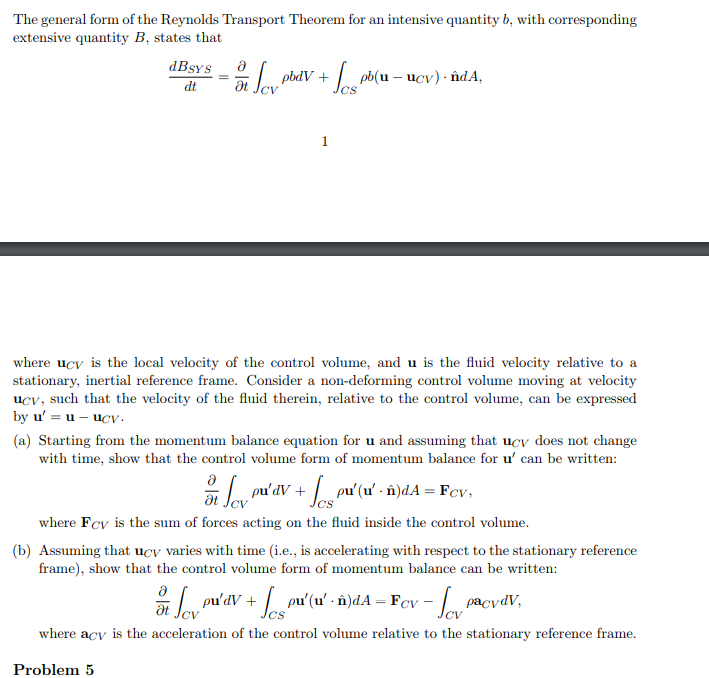 Solved The general form of the Reynolds Transport Theorem | Chegg.com