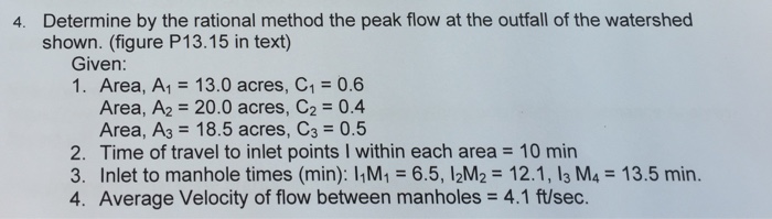 Solved Determine by the rational method the peak flow at the | Chegg.com