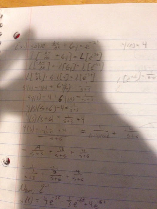 Solved Solve dy/dt + 6y = e^-3t y(0) = 4 | Chegg.com